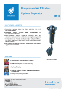 DF-C 사이클론 워터 파티클(Particle) 세퍼레이터 | Donaldson 압축 공기 및 공정